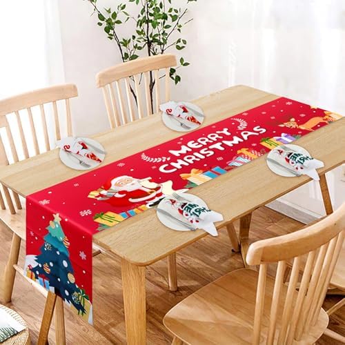 Amazon.com: Christmas Table Runner - Santa Claus Christmas Trees Red ...