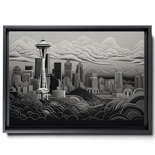 Amazon.com: Seattle City Skyline Wall Art, Washington Cityscape Canvas ...