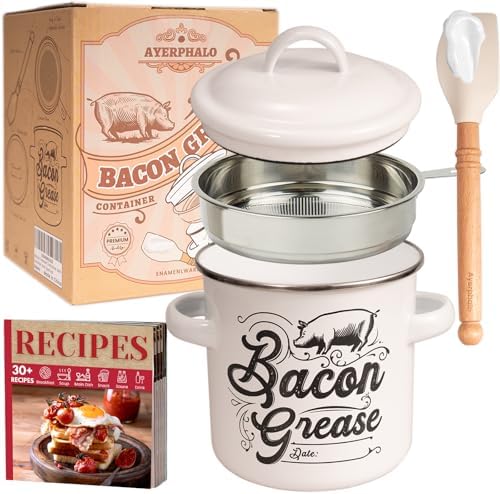 Bacon Grease Container with Strainer - 46OZ Large Capacity, With ...