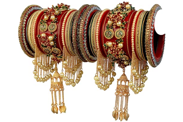 Buy RAJMAAN Bridal Jewellery Bangles Set Gold Plated Rajasthani Chura ...