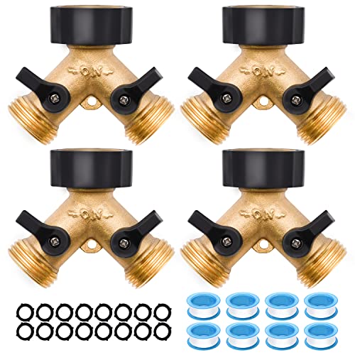 Snapklik.com : 2 Way/ 4 Way Hose Splitter, 1/2/4 Pack Heavy Duty Brass ...