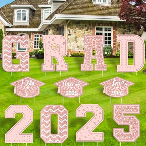Amazon.com : Pink Rose Gold Graduation Decorations GRAD 2025 Yard Sign ...