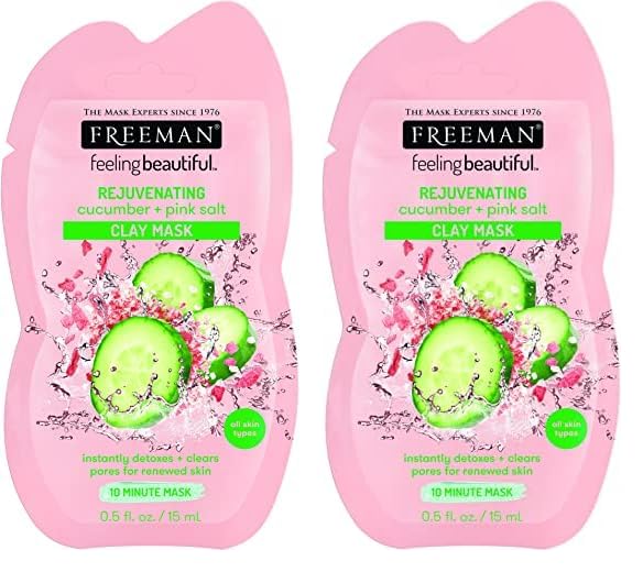 Amazon.com : FREEMAN Facial Cucumber + Pink Salt Clay Mask Pack, Pack ...