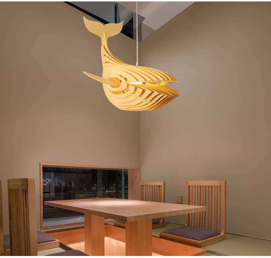 MIXL - Wood Whale Fish Shaped Pendant Light Fixture,1-Lights Creative ...