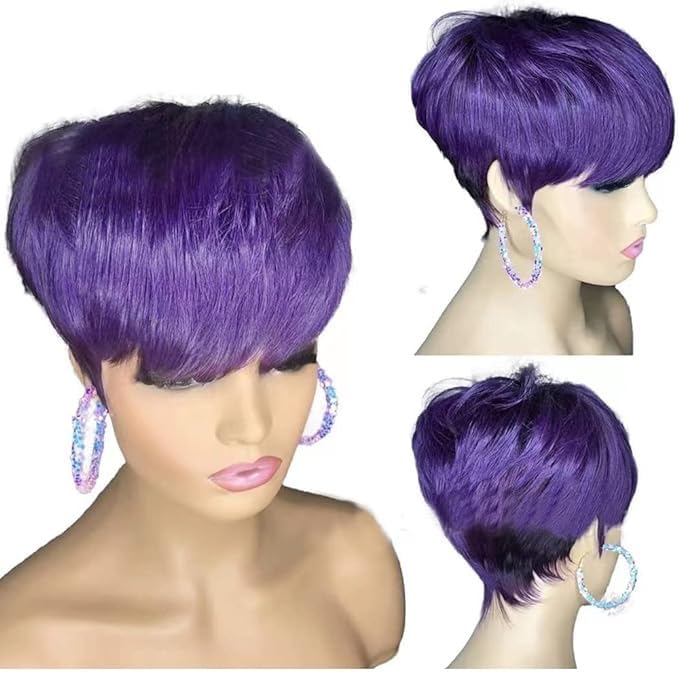 Amazon.com : WOCWIG Short Pixie Cut Hair Wig Synthetic Short Purple ...