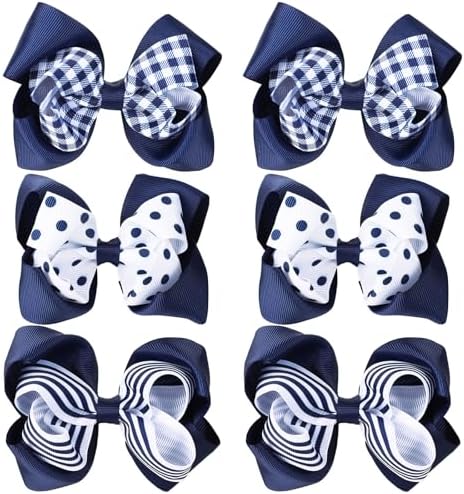 Amazon.com : Whaline Hair Bow Clips, 6Pcs Back to School Uniform Hair ...