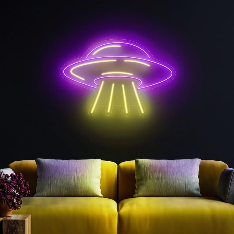 Amazon.com: UFO Alien Spaceship LED Neon Light Signs Blue Yellow Neon ...
