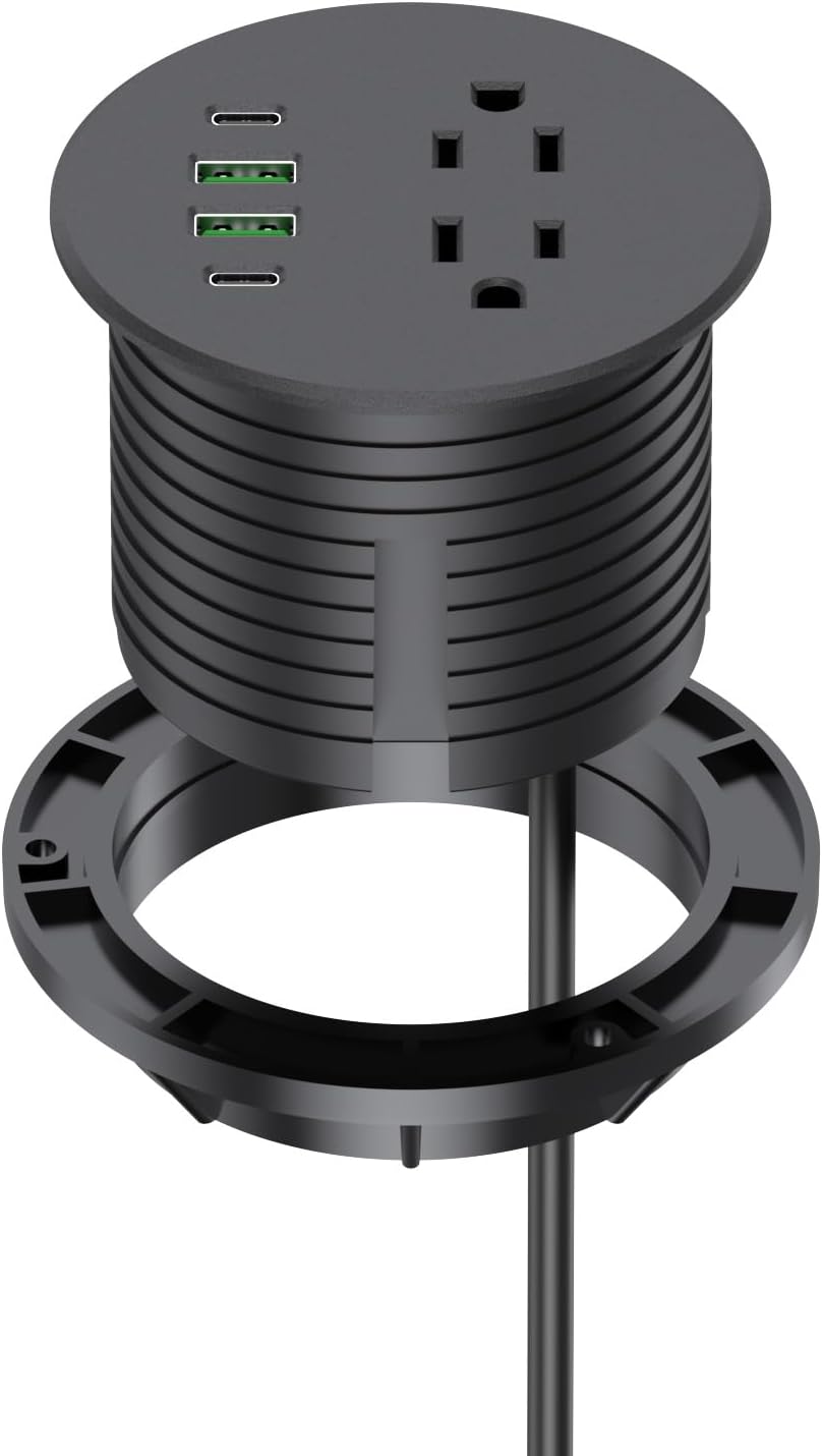Amazon.com: Recessed Power Grommet 3 inch With 65W USB C Ports 2 AC Outlets,Recessed Outlet Fast ...