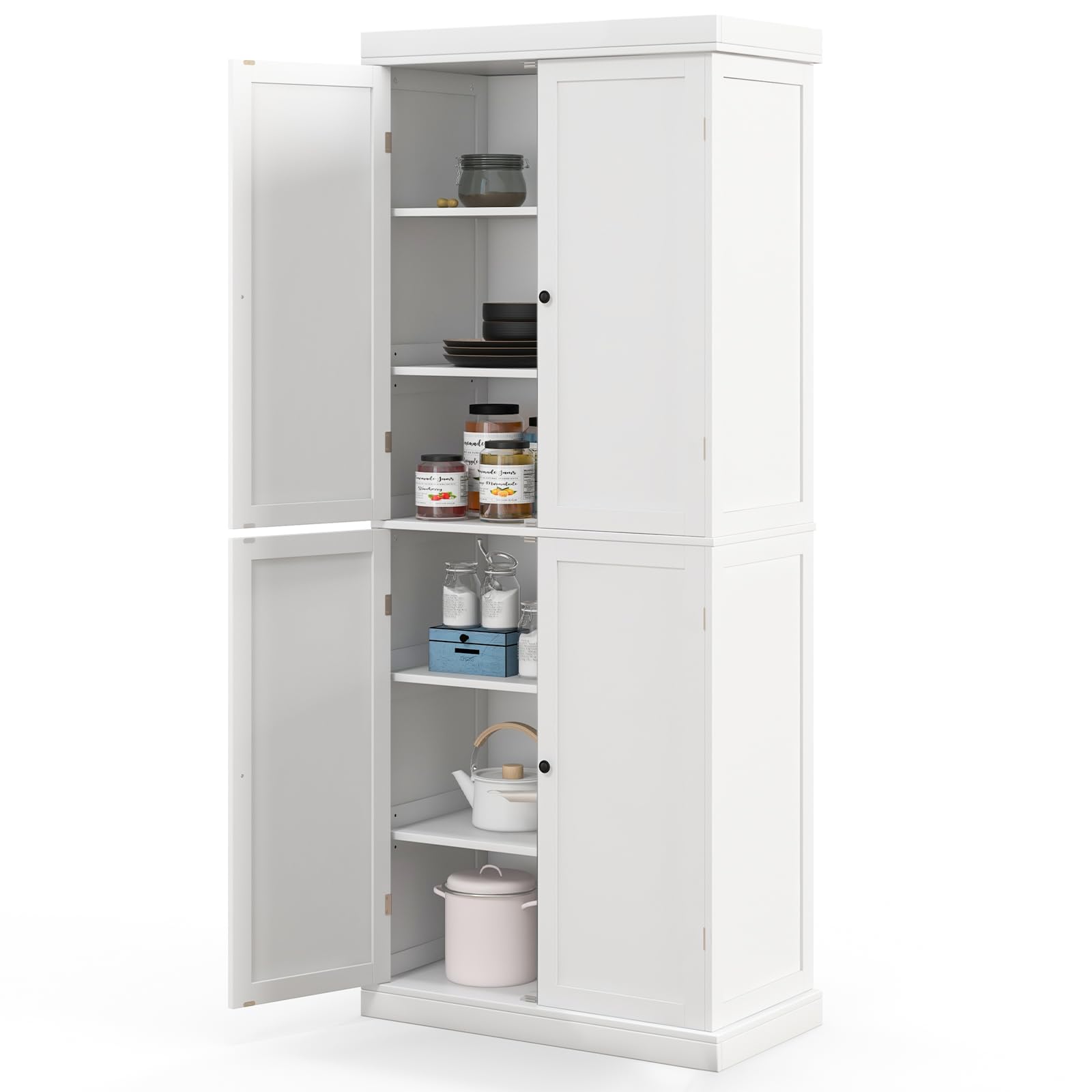 TANGZON 184CM Tall Kitchen Cupboard, 6-Tier Tall Storage Cabinet with 4 ...