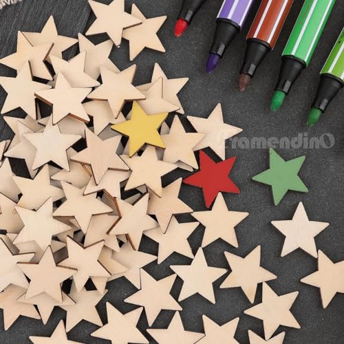 Snapklik.com : 100 Pack 50mm Wooden Stars Pieces 2 Inch Unfinished Wood ...