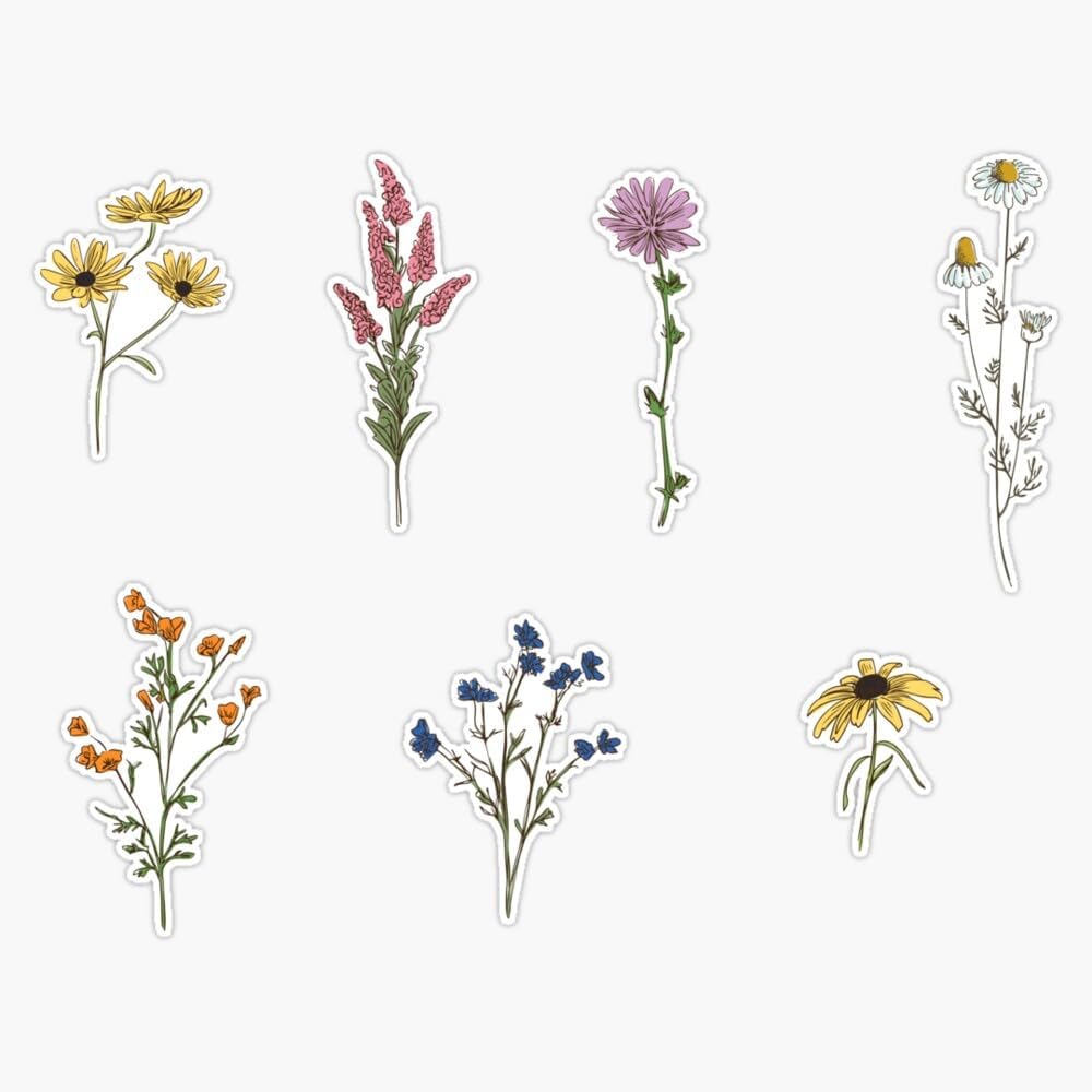 Amazon.com - Handdrawn Wildflowers Sticker Vinyl Waterproof Sticker ...