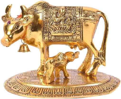 Buy DEV SAMAGRI Brass Kamdhenu Cow with Calf Idol| Showpiece Figurine ...