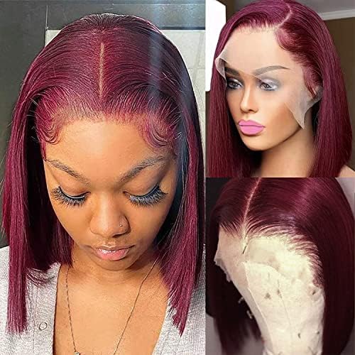 Amazon.com : Tarfuta 99j Burgundy Lace Front Wigs Human Hair Bob Wig ...