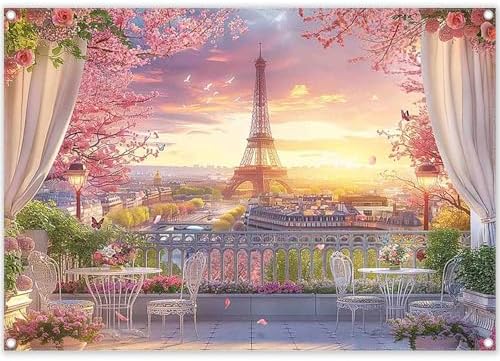 Amazon.com : ZTHMOE Fabric 7x5ft Eiffel Tower Photography Backdrop ...