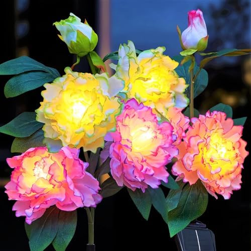 Outdoor Solar Flower Lights - 3 Pack Solar Garden Lights with Larger ...