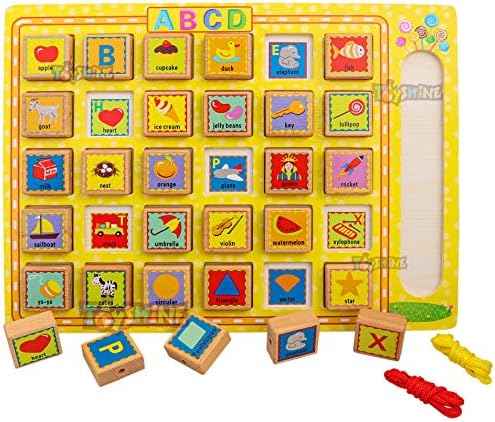 Toyshine Wooden English Learning Alphabet Tray with Lacing Beads ...