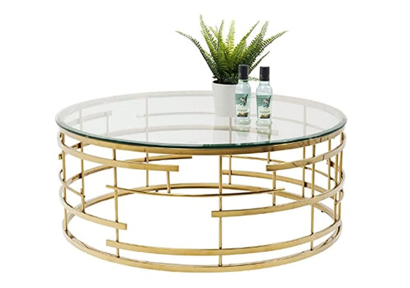 Ck Homez Iron Round Center Coffee Table with Toughened Glass Top for ...