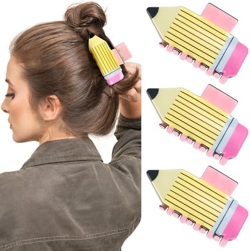 Amazon.com : 3Pcs Pencil Hair Claw Clips Funny Teacher Hair Clips Cute ...