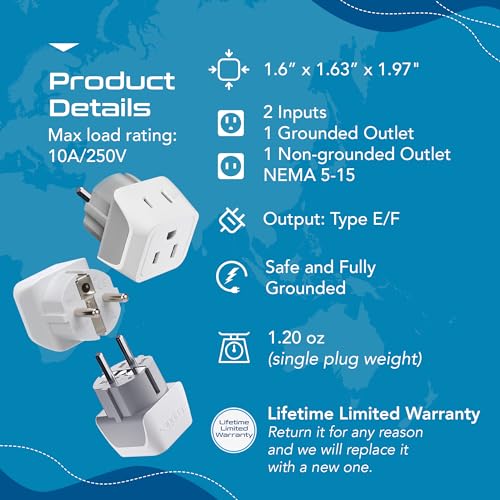 Snapklik.com : Ceptics Schuko Germany, France Plug Adapter, Dual Input ...