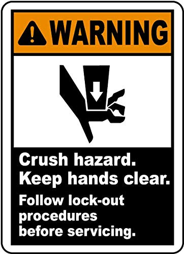 Warning. Crush Hazard. Keep Hands Clear. Follow loack-Out procedures ...