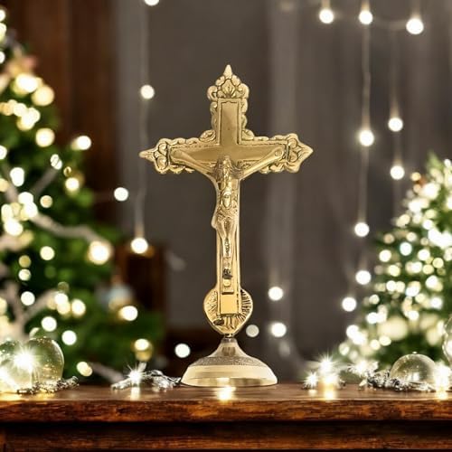 Buy ESPLANADE Brass Golden Christian Cross Jesus Cross Holy Statue of ...