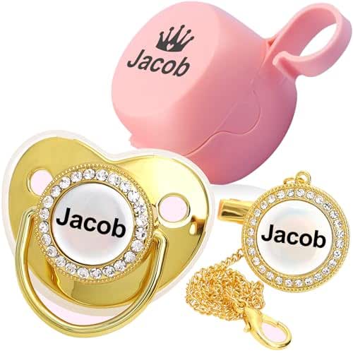 Amazon.com: Personalized Pacifier with Name, Bling Gold Pacifier Clip ...