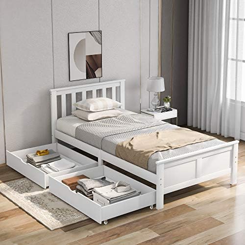 Merax Solid White Pine Storage Bed with Drawers - Bed Furniture Frame ...