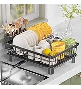 LIONONLY Small Dish Drainer with Drip Tray,Compact Dish Drying Rack for ...
