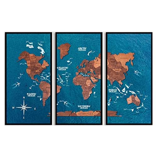 Amazon.com: ENJOY THE WOOD Framed World Map Wall Art Wood Travel Decor ...