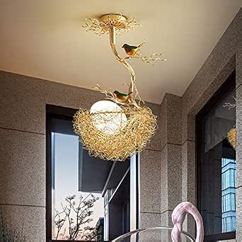 LITFAD 1 Light Woven Nest Chandelier Light Contemporary Metal and White ...
