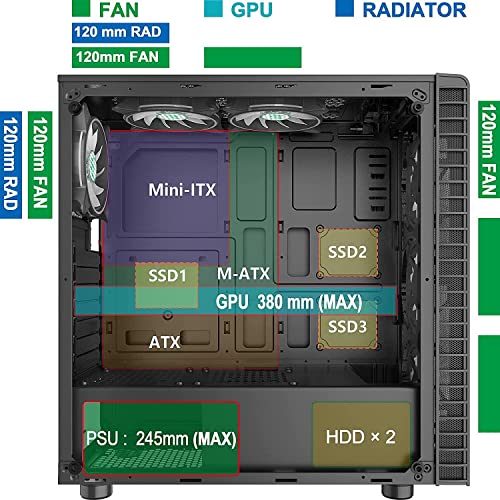 Snapklik.com : MUSETEX Mesh ATX Computer Gaming Case pre-Installed 6 ...