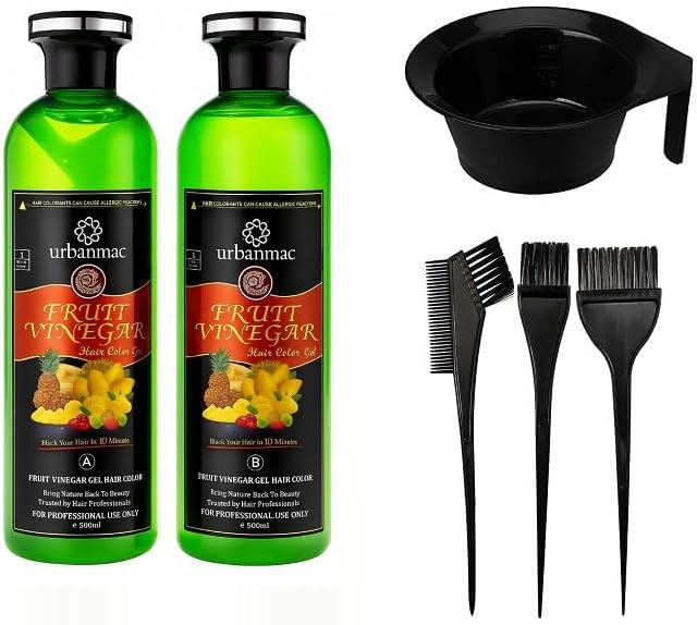 URBANMAC Fruit Vinegar Hair Color Black Gel With Dye Brush and Mixing ...