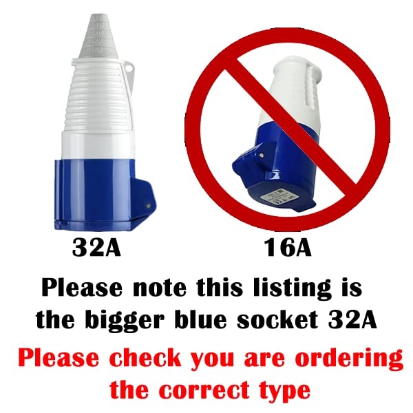 13A PLUG TO 32A BLUE SOCKET EXTENSION LEAD 1M 3M 5M 10M 15M 20M 25M ...