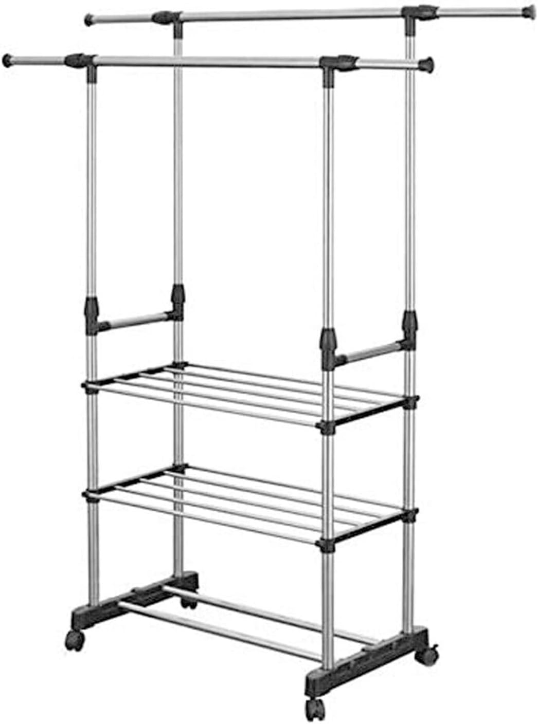 NAIMP Adjustable Double-Rail Garment Rack, Mobile Tidy Rack Clothes ...