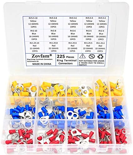 Amazon.com: 225Pcs Ring Terminals Electrical Wire Crimp Connectors ...
