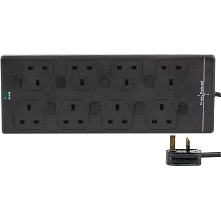 Extension Lead UK Pin Plug and Cable, 8 Gang Way Socket Outlets Power ...