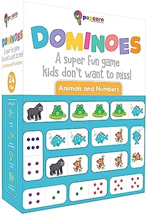 Popcorn Games & Puzzles Numbers and Animal Dominoes for Kids |24 Tiles ...