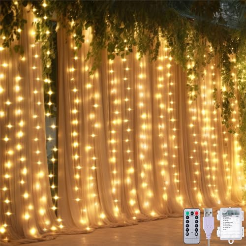 195 LED Curtain Backdrop with 8 Strings, Remote and 8 Modes - 6.6x4.9 ...