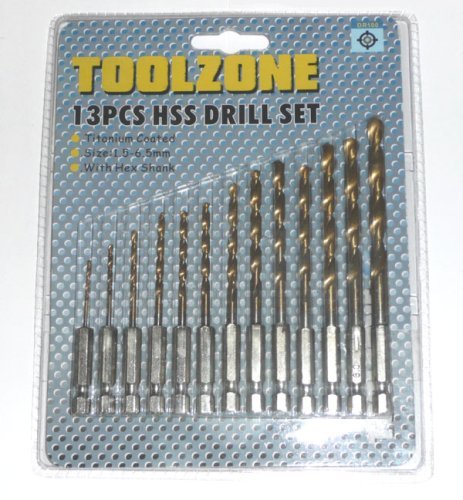 Toolzone 13Pc Titanium Coated Drills 1/4" Hex Shank : Amazon.co.uk: DIY ...