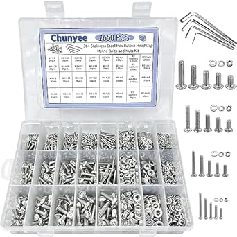 Amazon.com: Chunyee 1650Pcs Metric Screw Assortment, Hex Socket Button Head Bolts Nuts Kit, 304 ...