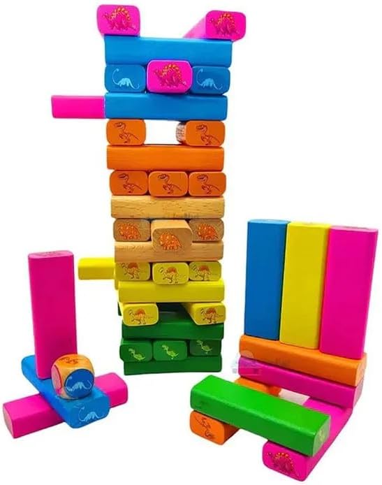 ABR Mall Zenga Dinosaur Wooden Blocks | 54-Piece Tumbling Tower Game ...