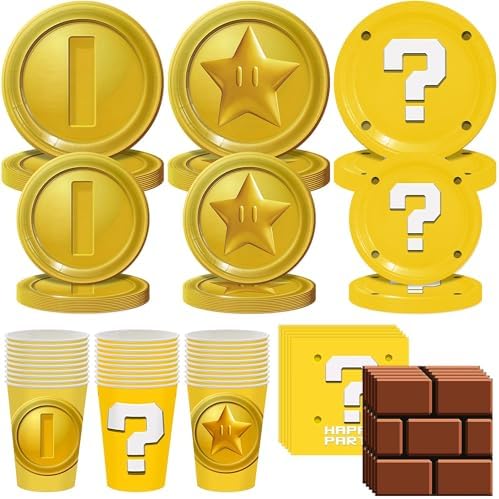 Amazon.com: 80PCS Mario Bros Birthday Supplies Kit for 20 Guests - Gold ...