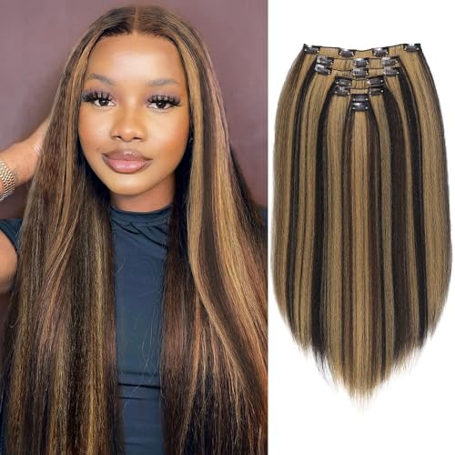 Amazon.com : FANCEE Kinky Straight Clip in Hair Extensions for Black ...