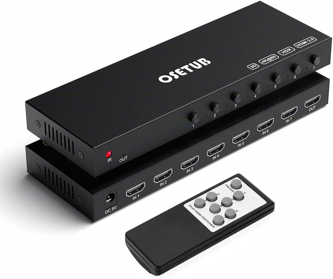 Amazon.com: HDMI Switch 4k@60hz Splitter, 5 in 1 Out with IR Remote ...