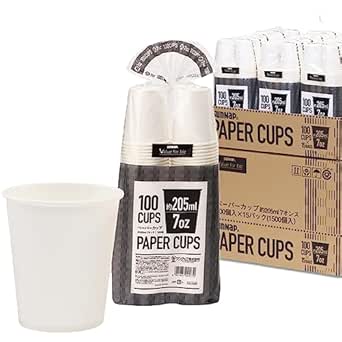 Amazon | サンナップ ペーパーカップ 7oz 【1500個(15パック)[ふだん使い 紙コップ] 白ムジ ホワイト [安全品質] (205ml 7オンス) C20100AW ...