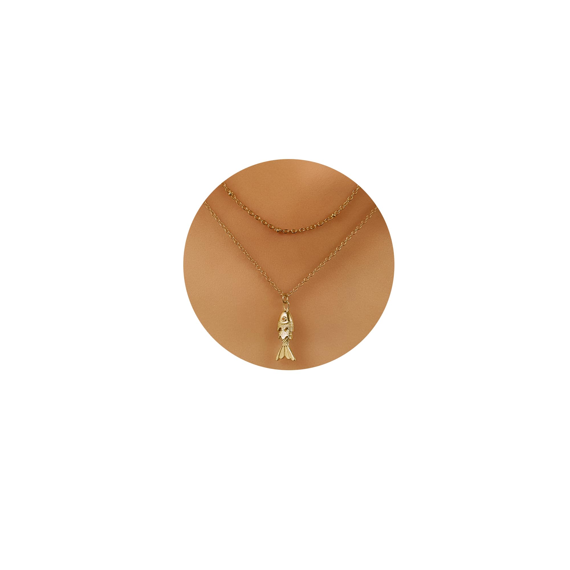 Snapklik.com : Layered Gold Fish Necklace 14k Gold-Plated Fish Charmsa ...