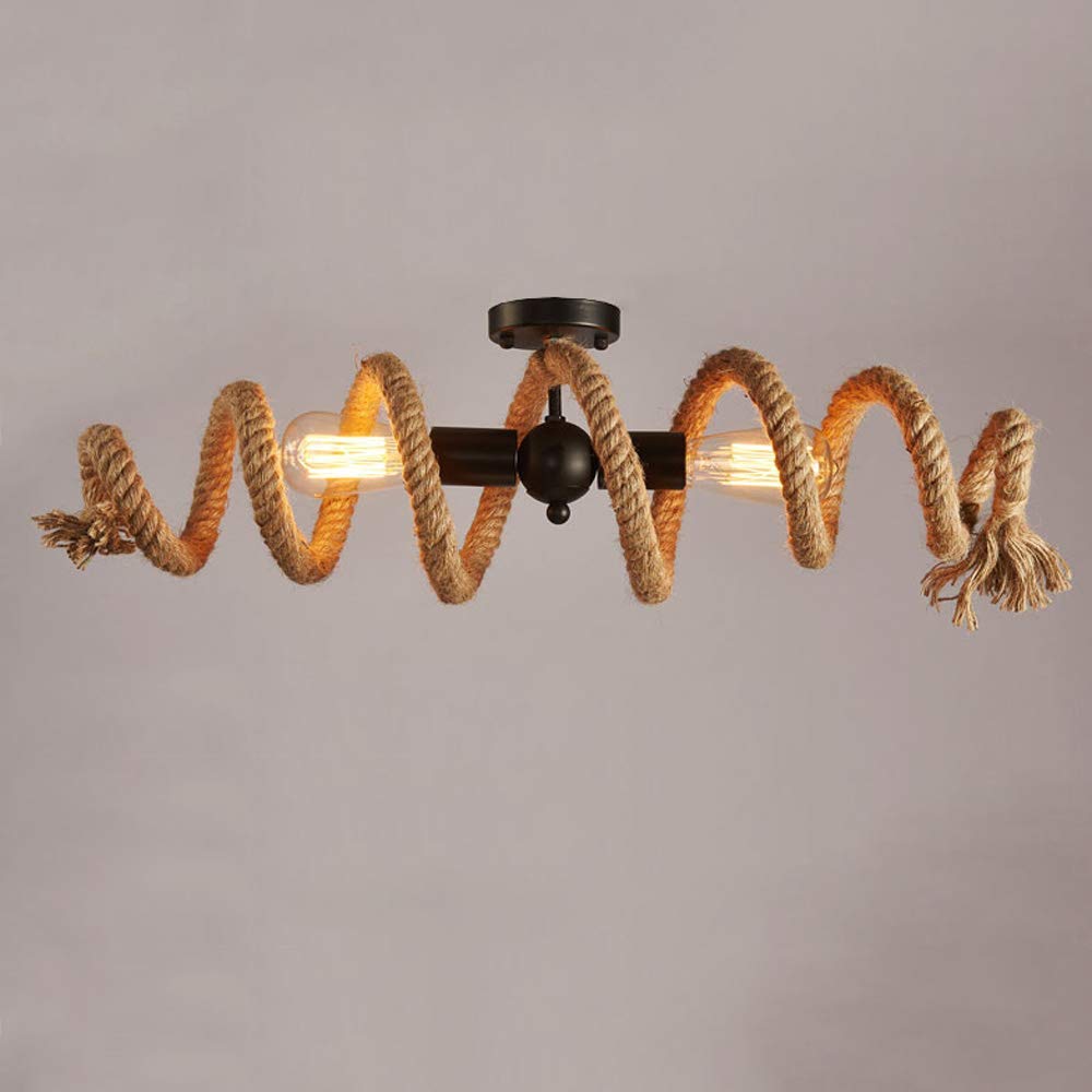 NIUYAO 28" Industrial Vintage Hemp Rope Semi Flush Mount Ceiling Light ...