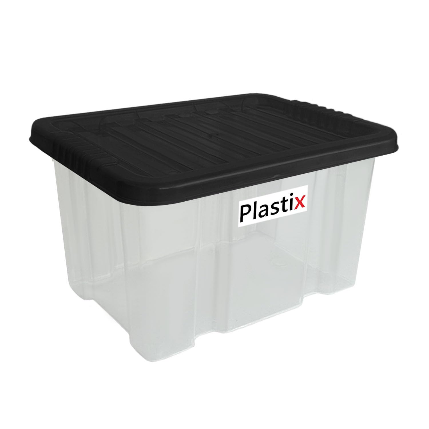 Plastix Set of 5 Clear Plastic Storage Box Boxes With Black Lids Home ...