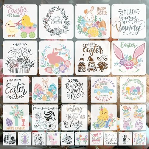 28 Pieces Easter Stencils Easter Theme Templates Reusable Plastic ...