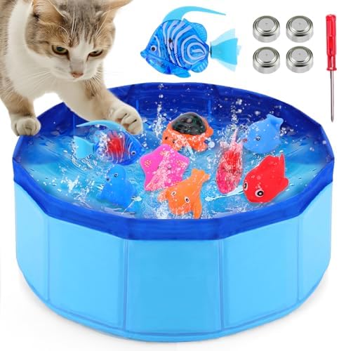 Amazon.com: Palksky Cat Toy Pool With 2 Robotic Swimming Fish ...